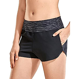 CRZ YOGA Women's Mid-Rise Quick Dry Lined Dolphin Running Shorts with Zip Pocket Elastic Waist Athletic Workout Shorts - 3'' Black X-Small
