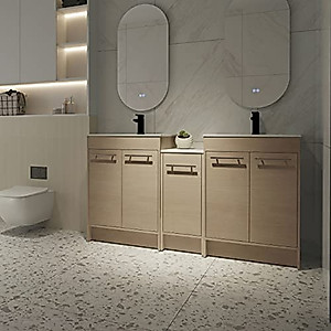 Goujxcy 60 Inch Bathroom Vanity Sink Combo with Side Cabinet, Freestanding Bathroom Vanity Cabinet Plywood Bath Vanity Cabinet with Double 24" Bathroom Vanity and a 12" Ceramic Countertop Side Cabinet