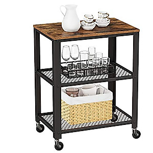 VASAGLE Serving Cart, 3-Tier Bar Cart on Wheels with Storage and Steel Frame, Rustic Brown ULRC78X