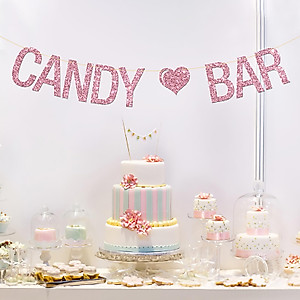 Candy Bar Banner, Engagement Wedding/Girls Birthday/Bride to Be/Bachelorette Party Bunting Hanging Bunting Decorations Supplies - Pink Glitter