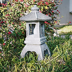 VP Home Pagoda Garden Statues Outdoor, Solar Powered Statue Japanese Garden Decor, Outdoor Zen Garden Lantern, Flickering LED Garden Light (Tranquil Pagoda)