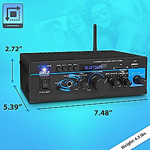 Pyle Home Home Audio Bluetooth Power Amplifier System - 2X40W Mini Dual Channel Mixer Sound Stereo Receiver Box w/ RCA, USB, AUX, Headphone, Mic Input, Theater, Home Entertainment, Studio Use-PTAU23