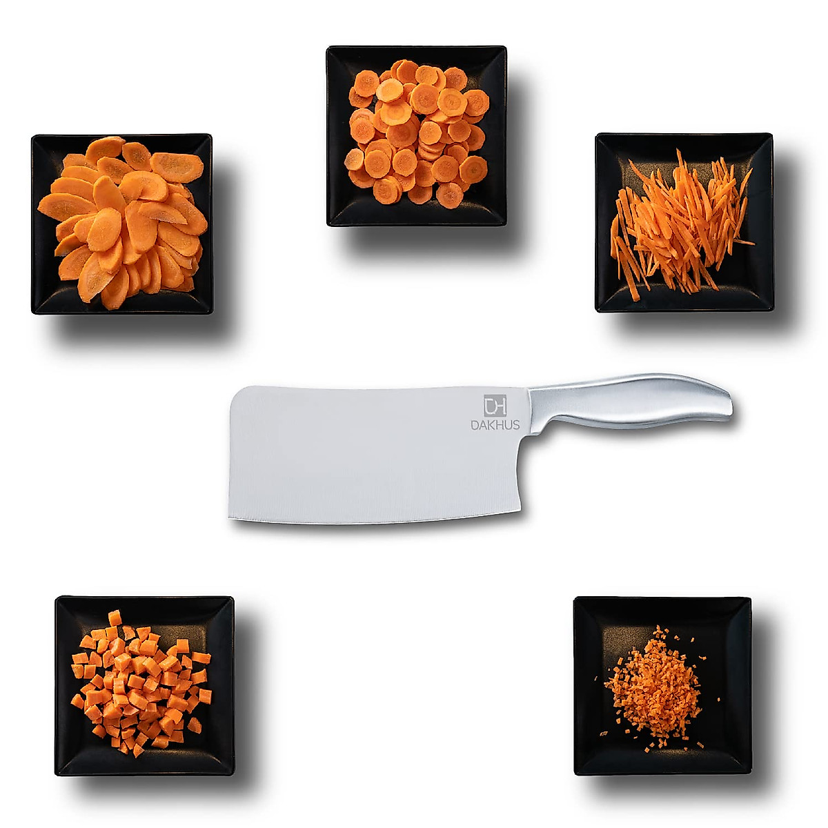 Dakhus Meat Cleaver | Kitchen Knife for Cutting, Stainless Steel Chopping, Slicing, Dicing Comfortable Handle Sharp Butcher Knife + Sheath + Sharpener, 3x12 inches Cleaver Knife