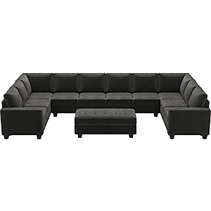 Belffin Oversized Velvet U Shaped Sectional Sofa Set Modular Sectional Sofa Set Convertible Sectional Sofa Couch with Storage Ottoman Corner Modular Sofa Couch Grey