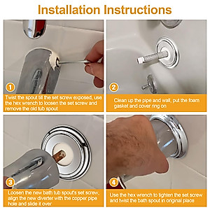 Dreyoo Slip On Diverter Tub Spout with Metal Cover Ring and Foam Gasket, Compatible with Kohler GP85556-CP, Bathroom Bathtub Faucet Set Replacement Fits 1/2'' Copper Water Tube(Brushed Nickel)