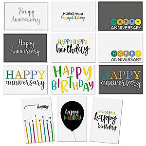Best Paper Greetings 120 Pack Assorted Birthday and Anniversary Cards with Envelopes for Employees, Birthdays, Milestone Wedding Anniversaries, Blank Design (12 Designs, 4 x 6 Inches)
