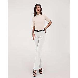 ODODOS Boot-Cut I Classic Dress Pants for Women, Faux Pockets Ponte Casual Work Pants-31 Inseam, Heather White, Large