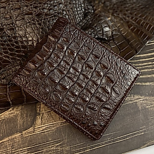 Dark Brown Bifold Leather Wallet For Men With Flip Out ID Holder Credit Card Premium RFID Blocking AIIgator Double Side Handmade Gift For Birthday Wedding Anniversary Father's Day VINAM-100