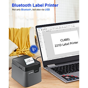 CLABEL 221D Bluetooth Barcode Label Printer: 2 Inch Desktop Label Maker Thermal Barcodes Printer for Address Shipping Warehouse with 1 Roll 40x30mm Label