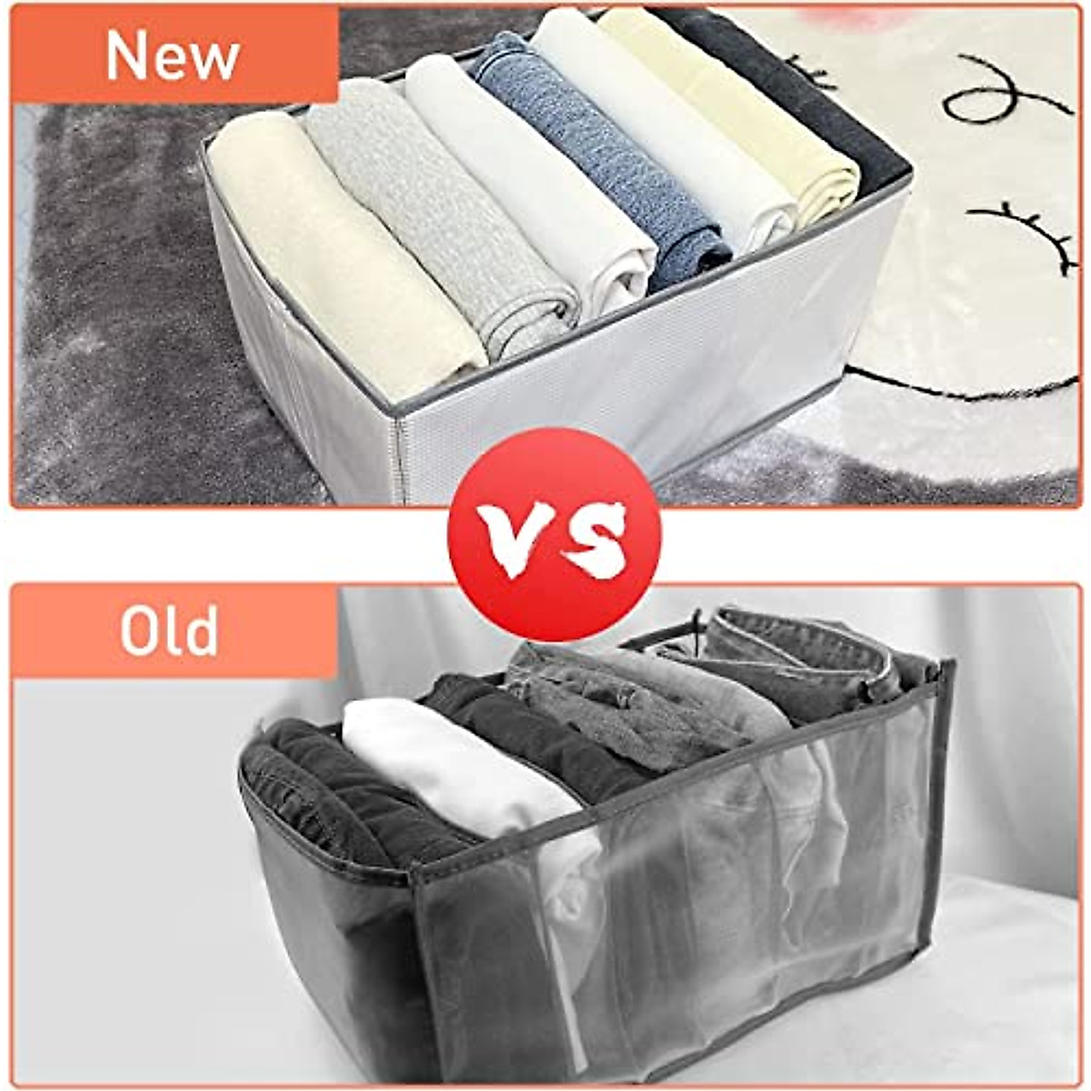 Wardrobe Clothes Organizer, NEW Sturdy Clothes Organizer for Folded Clothes, 6-Grid Collapsible Storage Bins Cubes Organizers, with Waterproof Fabric, Suitable for Closet/Wardrobe/Drawer