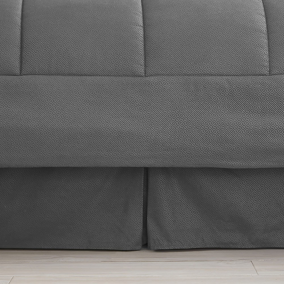 King Size Comforter Set 8 Piece Bed in a Bag with Bed Skirt, Fitted Sheet, Flat Sheet, 2 Pillowcases, 2 Pillow Shams, King, Greek Key Gray