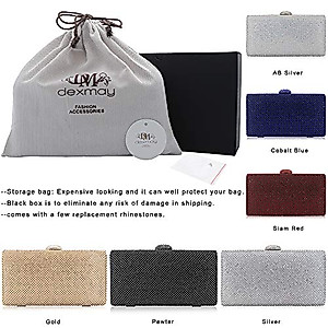 Dexmay Large Rhinestone Crystal Clutch Evening Bag Women Formal Purse for Cocktail Prom Party Silver
