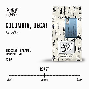 Mt. Comfort Coffee Decaf Colombia Medium Roast, 12 Ounce - Flavor Notes of Chocolate, Caramel and Tropical Fruit - Sourced From Small, Colombian Coffee Farms - Roasted Whole Beans