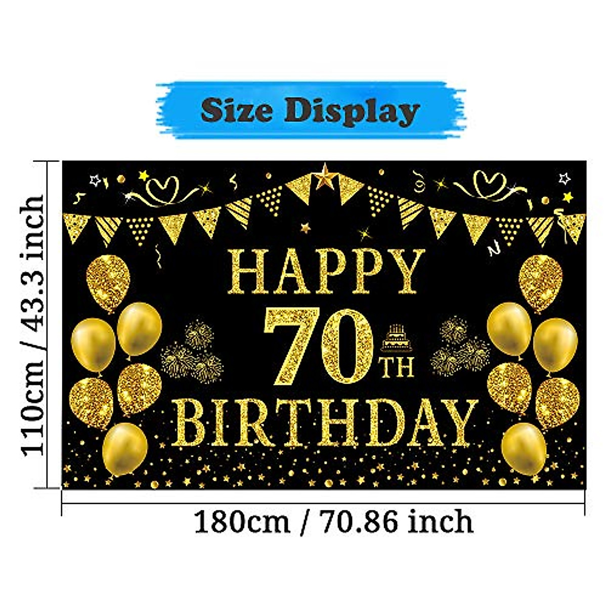 Trgowaul 70th Birthday Backdrop Gold and Black 5.9 X 3.6 Fts Happy Birthday Party Decorations Banner for Women Men Photography Supplies Background Happy Birthday Decoration