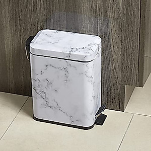 Home Basics Faux Marble 5 Liter Rectangle Step Waste Bin, White | Removable Liner | Steel | Unique Slim Design