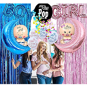 Gender Reveal Decorations, Boy or Girl Gender Reveal Party Supplies Kit Inclouding Gender Reveal Balloon Pink and Blue Confetti Packs for Boy or Girl,Metallic Tinsel Foil Fringe Curtains Photo Backdrop,Team Boy and Team Girl Sticks ,Mommy to Be Sash