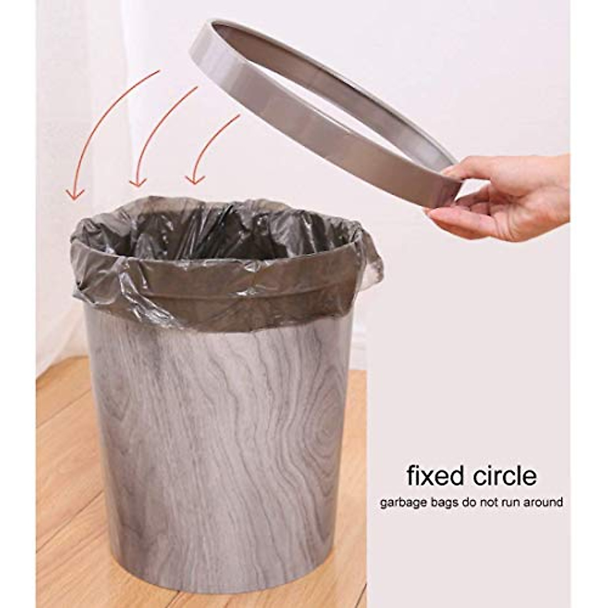 Cololy 12L Trash Can Durable Garbage Can Waste Basket with Wood-Grain European Style Wastebin for Bathroom, Bedroom, Office (Green)