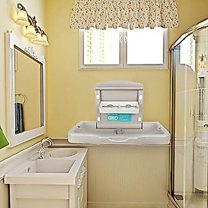 Modundry Fold-Down Baby Changing Diaper Station - Horizontal Wall Mounted, Sturdy & Durable with Safety Straps for Commercial Bathrooms(1 White Granite)