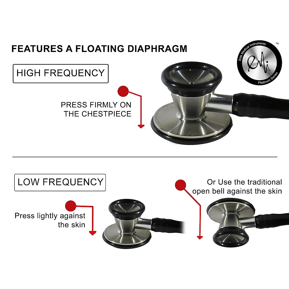 EMI Platinum Series Deluxe Black Cardiology Stethoscope with pressure sensitive Diaphragm ESC-333
