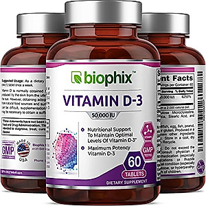 Vitamin D-3 50000 IU 60 Tablets - High-Potency Supports Strong Bones Immune Health and K2