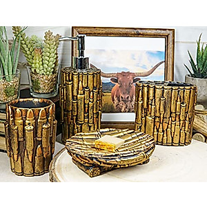 Ebros Gift Rustic Western Military Style Spherical Rifle Ammo Rounds Shells Gold Tone Bullets Bathroom Accessory (Liquid Soap Pump Dispenser, Tumbler Cup, Soap Dish and Toothbrush Holder Set of 4)