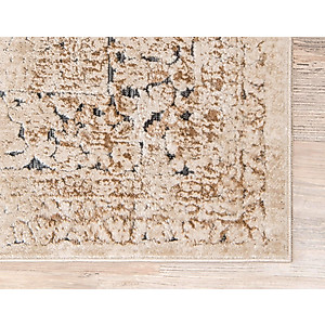 Unique Loom Chateau Collection Distressed, Textured, Vintage, Border, Rustic, Traditional Area Rug, 5 ft x 8 ft, Beige/Light Brown