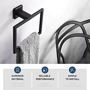 Towel Holder Matte Black, Angle Simple Stainless Steel Bathroom Hand Towel Rack, Square Towel Ring for Wall, 7.09-Inch