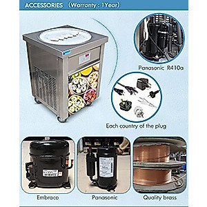 Kolice Commercial ETL UL NSF fry ice cream rolled machine, fried ice cream machine, roll ice cream machine, snack food equipment-22" single round pan, auto defrost, smart AI temperature controller