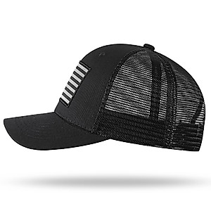SIBOSHA American Flag Trucker Hat - Baseball Cap for Men & Women, Breathable Mesh, Adjustable Snapback Closure Black/Black