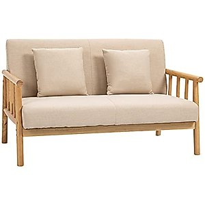 HOMCOM 48" 2-Seater Couch for Small Spaces, Modern Loveseat Sofa for Bedroom, Living Room Furniture, & More, Upholstered Small Couch, Beige