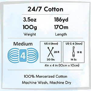 Lion Brand 24/7 Cotton Navy 761-110 (3-Skeins - Same Dye Lot) Worsted Medium #4 Cotton Yarn for Crocheting and Knitting with Project Bag