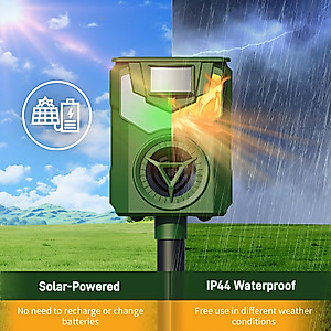X-PEST Solar Ultrasonic Animal Repeller with Motion Sensor to Repel Wild Animals by Flamelight and Powerful Ultrasound, Best for Garden, Lawn, Farm Use