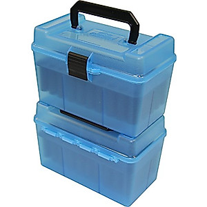 MTM H50-XL-24 Deluxe 50 Round Rifle Ammo Box 270 300 WSM 300 338 Rem Ultra Mag 338 Lapua Mag, USA Made, Clear Blue