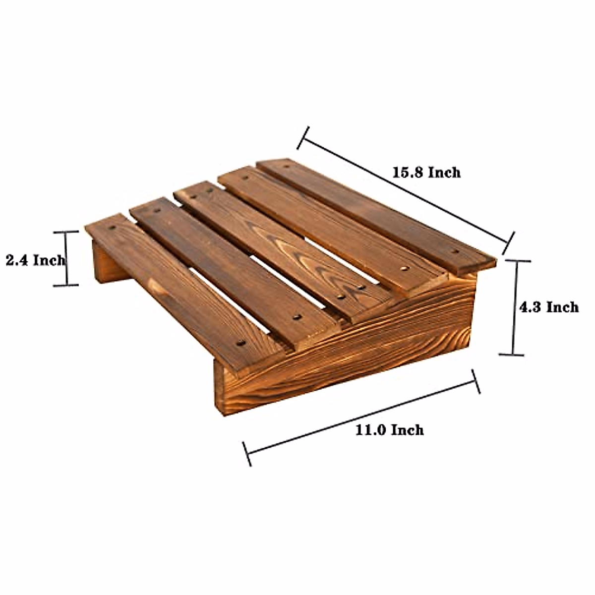 OwlGift 15-Inch Rustic Ergonomic Foot Stool for Under Desk at Work, Solid Brown Wood Footrest W/ Tilted Design, Angled Posture Support Stool W/ Slatted Design for Home, Office Chairs, PC Gaming
