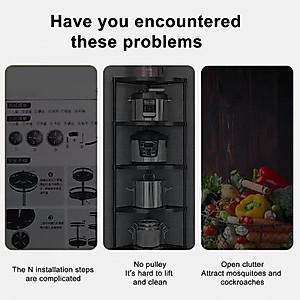 Grebest Kitchen Fruit Vegetable Storage Cart, 5 Tier Circular Rotating Basket with 360 Degree Wheels, Metal Wire Shelf with Top Lid for Living Room/Kitchen/Office Black Five Layers