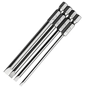 Toolcool 4pcs 100mm 3mm 4mm 5mm 6mm Magnetic Flat Head Slotted Tip Screwdrivers Bits Set 1/4 Inch Hex Shank