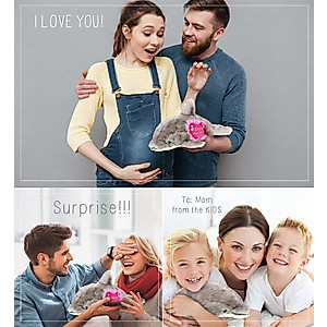 DolliBu Happy Mother's Day Super Soft Plush Grey Dolphin Doll Figure - Cute Stuffed Animal with Pink Heart Message for Best Mommy, Grandma, Wife, Daughter - 12.5" Inch