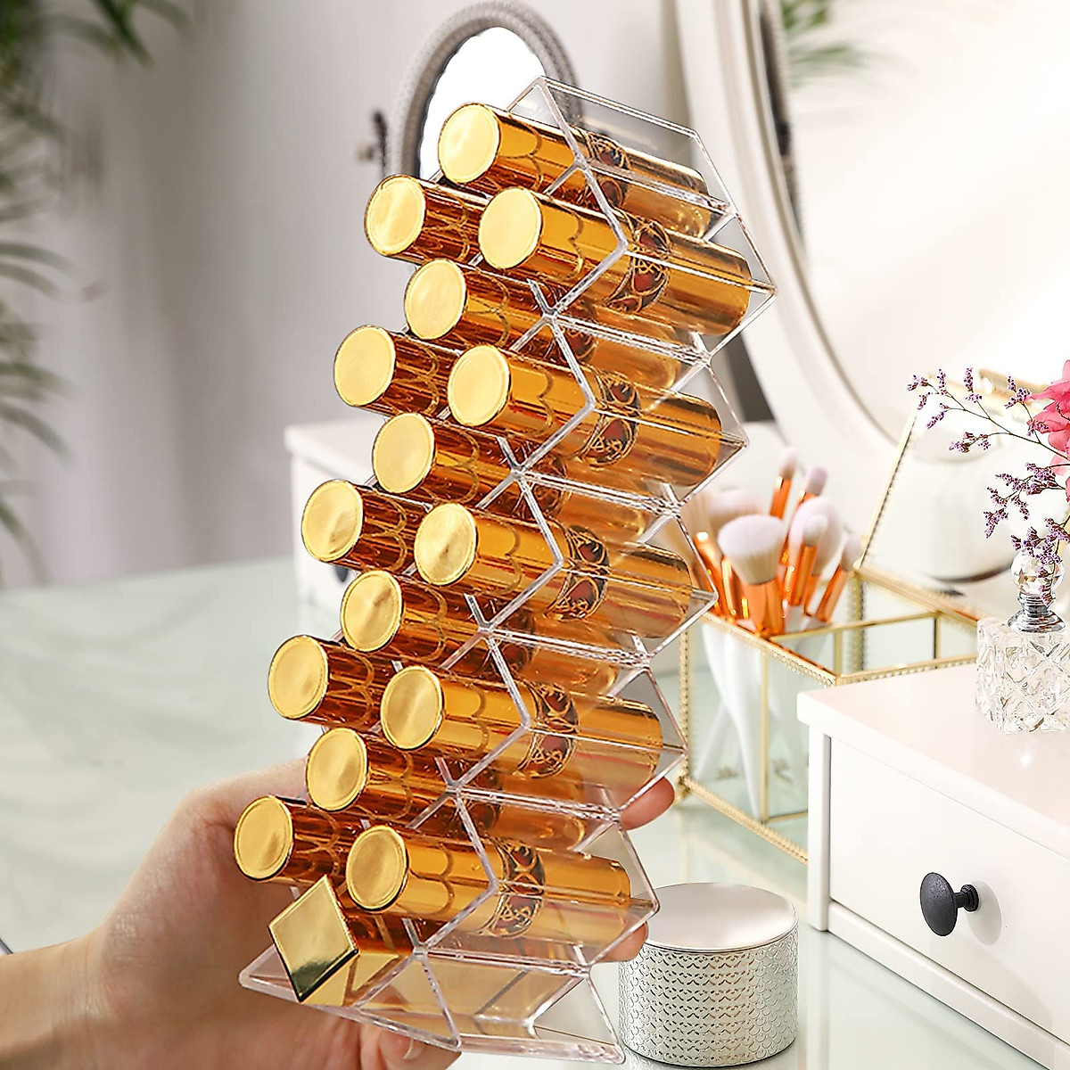 Lolalet 3 Pack Lipstick Holder Organizer, 48 Spaces Acrylic Stackable Fish Shape Lipsticks Tower Lipgloss Display Stand, Clear Lip Gloss Organizers Storage Box -16 Slots