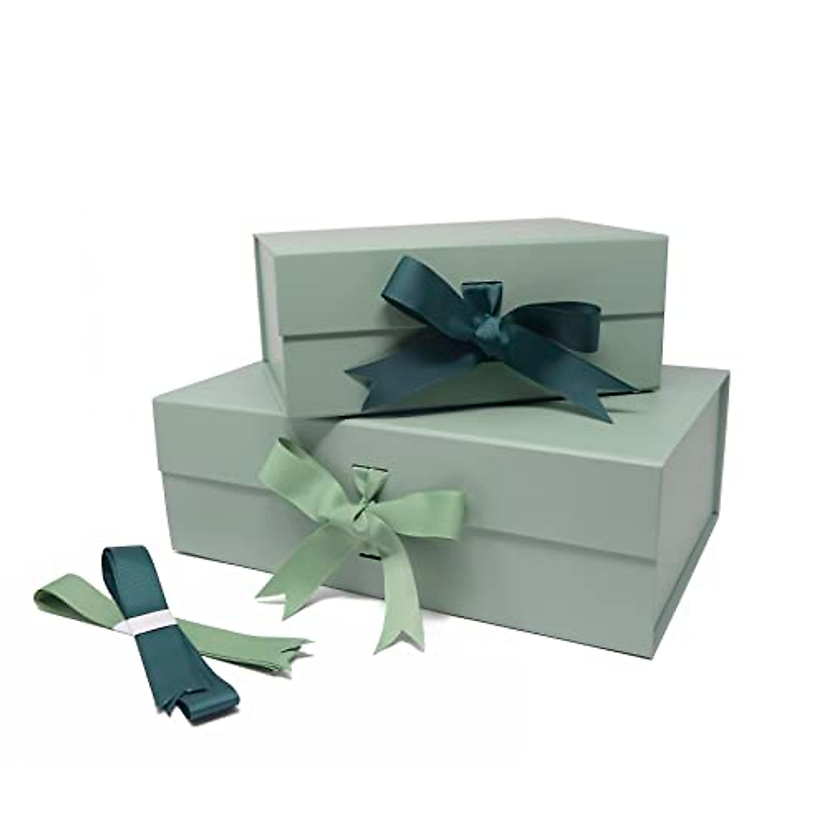 PAPER GENIUS Luxury Gift Box | 9.5x7x4 Inches-with 2 Satin Ribbons | Gift Boxes with Lids for Christmas - Gift boxes with Ribbons for wedding and Thanksgiving (Medium Mint Green)
