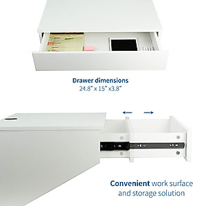 VIVO White Wall Mounted Desk with 28 inch Surface and Pull Out Drawer, Floating Wall Organizer, Under Storage Workstation, DESK-SF01W