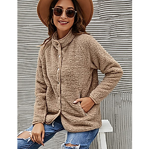 Micoson Cardigan for Women Oversized Fuzzy Fleece Long Sleeve Open Front Hooded Jacket Coat Winter Outwear with Pockets