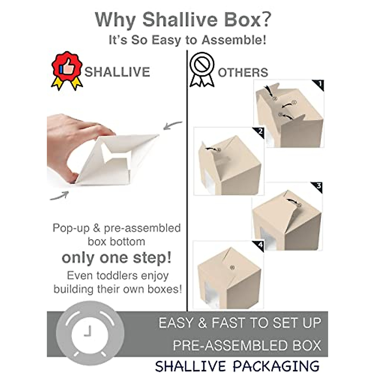 Shallive 100 Pcs Individual Cupcake Box White with Insert, 3.5" Treat Boxes with Window Bulk for Hot Cocoa Bombs and Cookies, Pre-Assembled for Easter Wedding Birthday Baby Shower Party