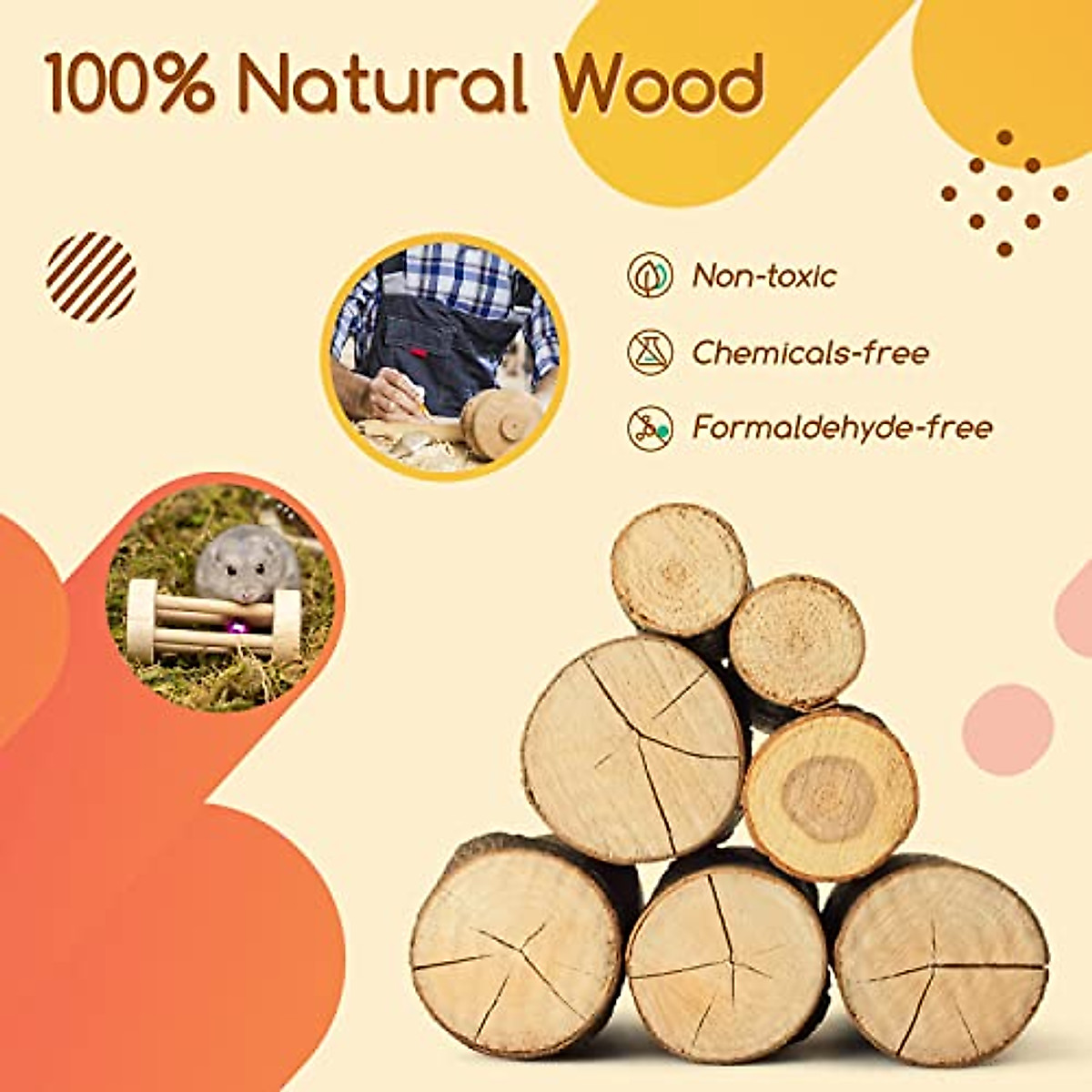 Nobleza Guinea Pig Toys, 7 Pack Natural Wooden Hamster Chew Toy Set, Teeth Care Molar Exercise Toys for Pet Rats, Dwarf Syrian Hamsters, Chinchillas, Gerbils