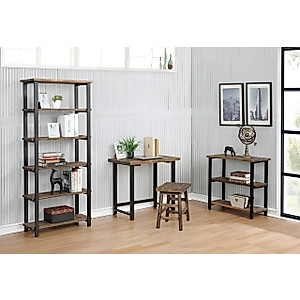 Alaterre Furniture Pomona 32" Small Metal and Solid Wood Desk, 32in. Wide, Brown