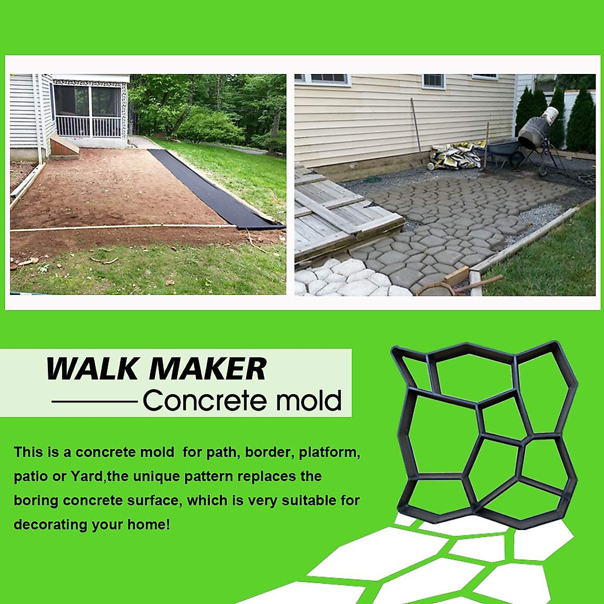 CJGQ Plus Size 19.6"x19.6"x1.7" Walk Maker Reusable Concrete Pathmate Stone Mold Stepping Stone Paver Lawn Patio Yard Garden DIY Path Maker Paving Moulds (Irregular)