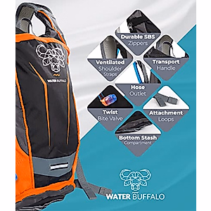 Water Buffalo Hydration Backpack | Hydration Pack & 2 Liter BPA Free Bladder | Multiple Pockets for All Your Essentials