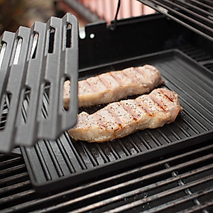 Grillville USA Cast Iron Grill Pan and Press, Indoor/Outdoor Grill Pan and Weighted Press Set, Porcelain Enamel Coating, Use on the Stovetop or Grill, Vented Design Keeps Food Crisp