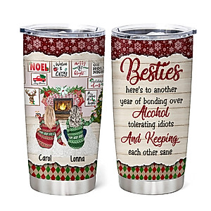 Personalized To My Besties Tumbler, Besties Here's To Another Year Of Bonding Over , 20oz Stainless Steel Tumbler Customized Best Friend, Gift For Sister, Bestie On Birthday, Thanksgiving, Christmas
