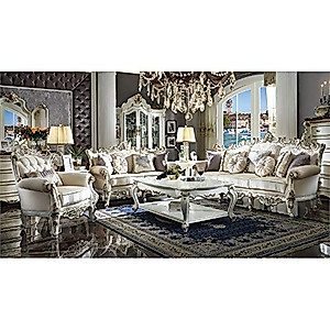 ACME Picardy II Sofa w/7 Pillows - - Fabric & Antique Pearl