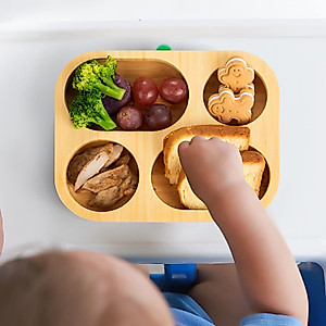 laboos Kid Portion Control Plate - Natural Bamboo Plates for Kids' Healthy Diet - Sturdy Compartment Plates with Suction – Non-Toxic, BPA-Free, Dishwasher Safe - Cute Food Portion Plate for Toddlers